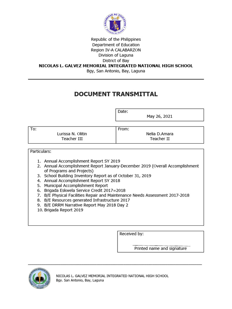 Document Transmittal Format | PDF