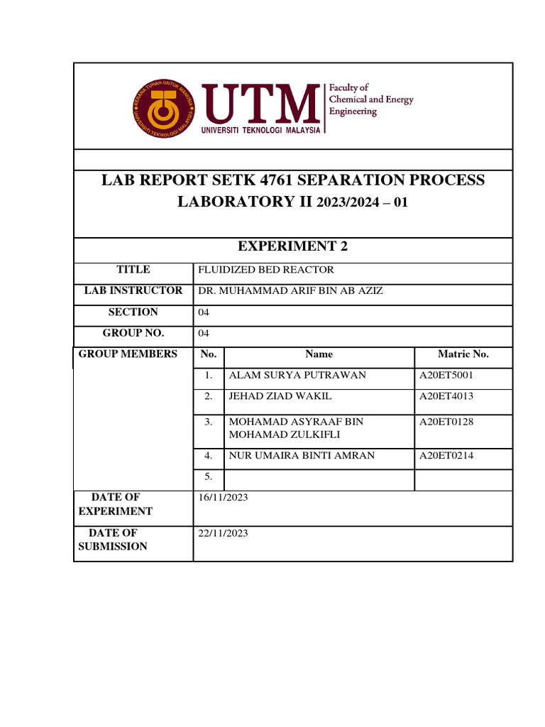 Group 4 - Experiment 2 Report | PDF | Fluidization | Density