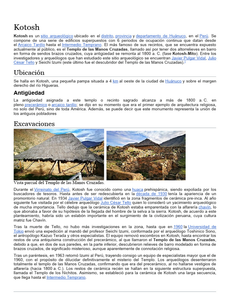 Kotosh: Templo de las Manos Cruzadas | PDF | Andes | Era precolombina