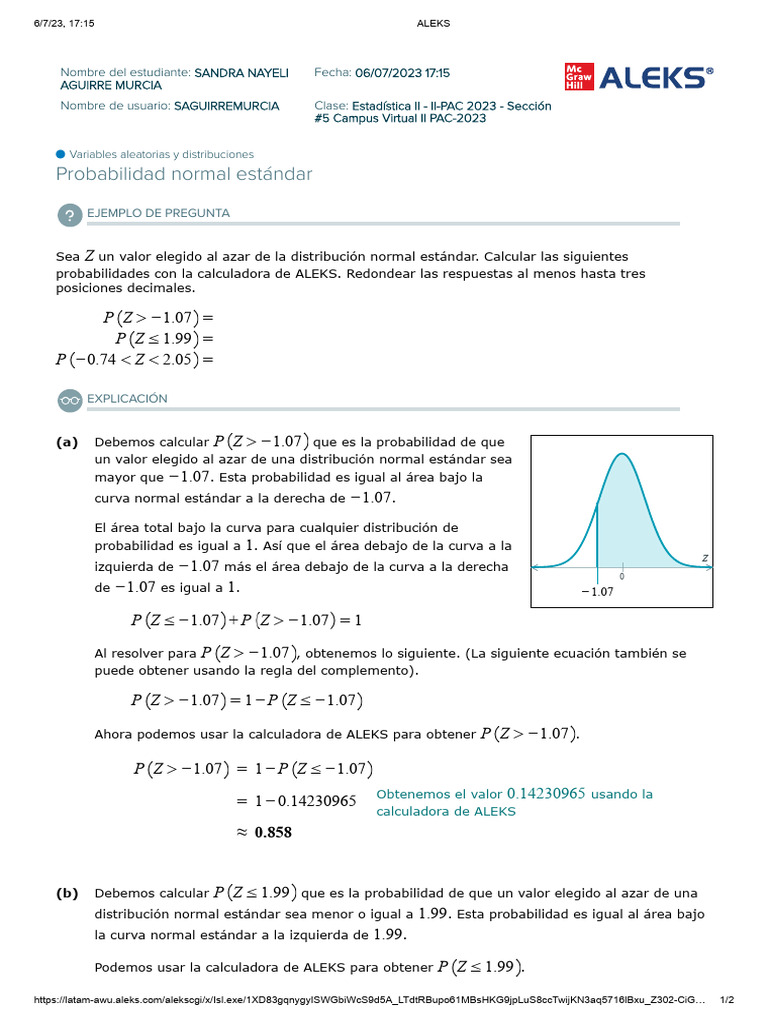 Aleks 2 | PDF | Distribución normal | Probabilidad