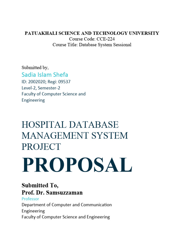 Hospital Database Management System Proposal | PDF | Patient | Databases