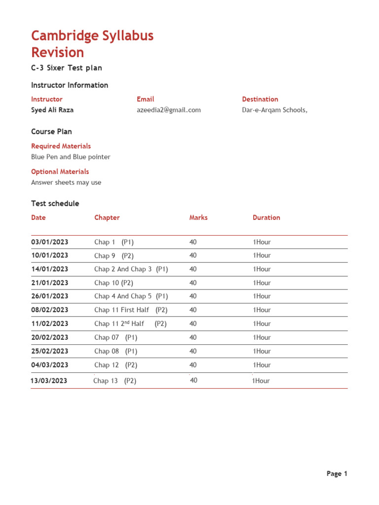 Cambridge 3 Syllabus Sixer Test Plane Jan-March 2023 | PDF