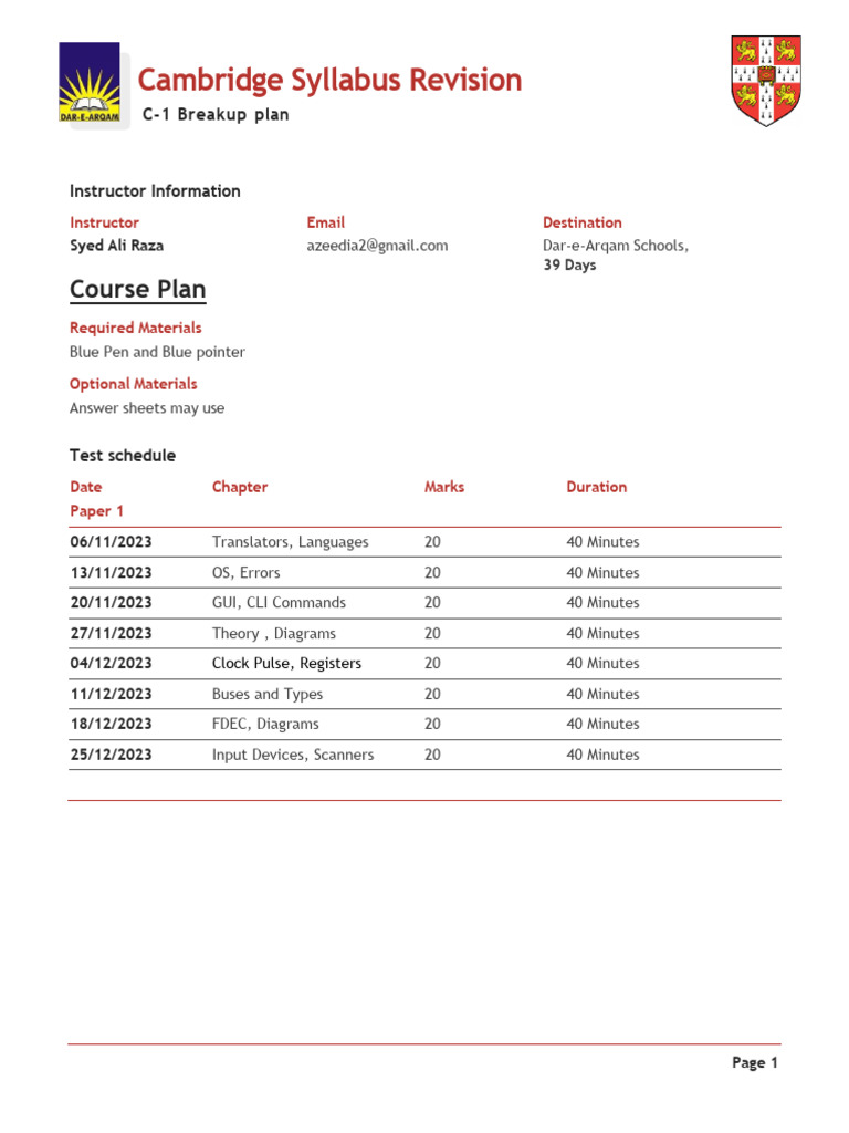 Cambridge 1 Syllabus Planer Nov - Dec 2023 | PDF | Computer Data ...