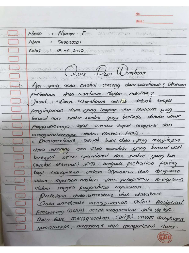 Quis Data Warehouse Marwa Fikriah | PDF