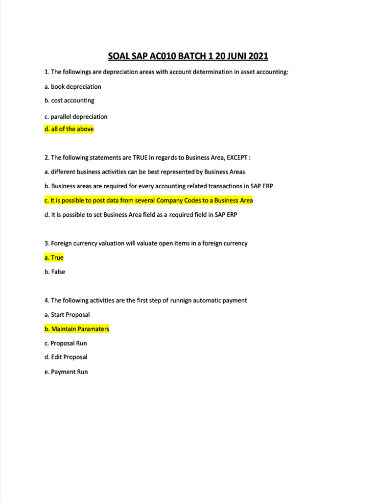PDF Contoh Soal Sap 010 Financial Accounting Batch 1amp2 Compress | PDF ...
