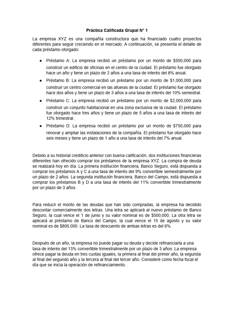 Práctica Calificada Grupal N - 1987263165 | PDF | Bancos | Crédito