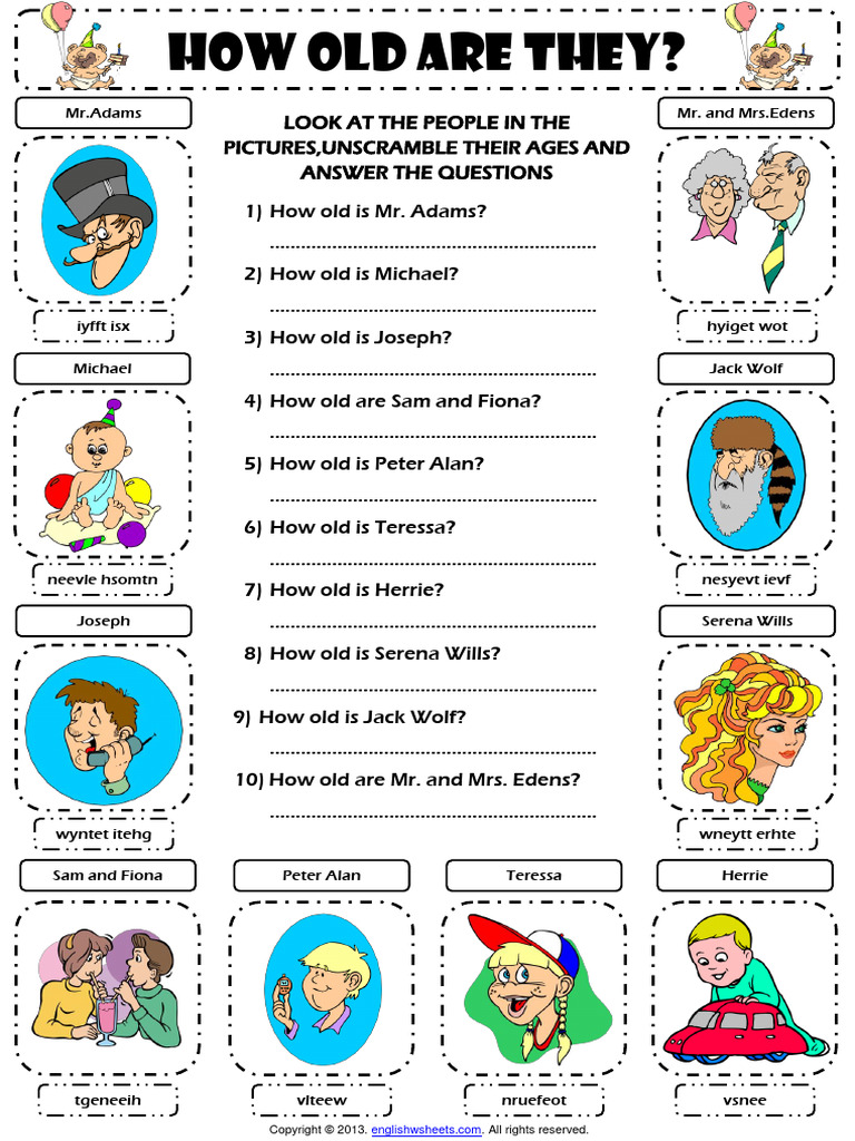 How Old Are They Asking Age Vocabulary Worksheet | PDF | Freedom Of ...