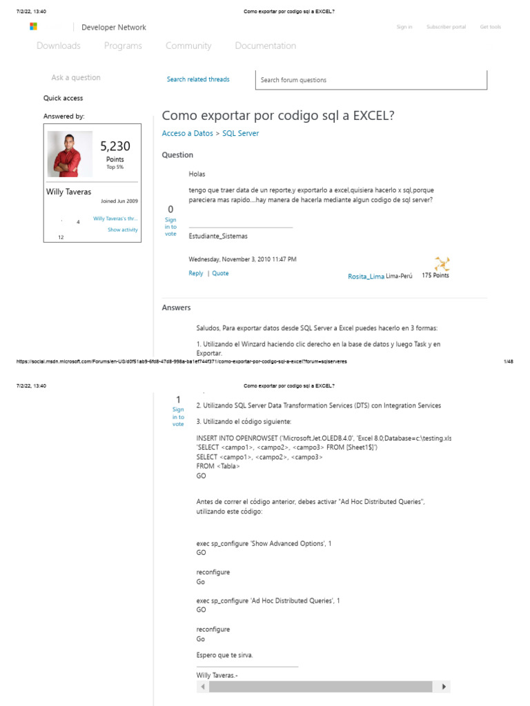 Como Exportar Por Codigo SQL A EXCEL | PDF | SQL | Gestión de ...