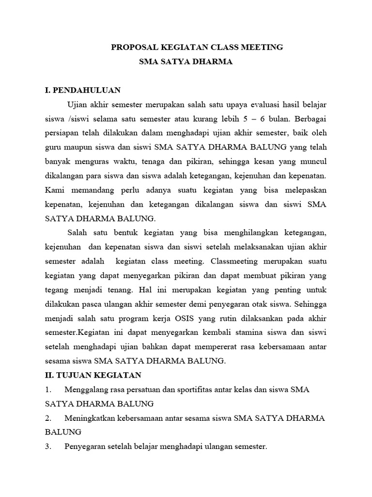 Proposal Kegiatan Class Meeting Sma Satya Dharma | PDF
