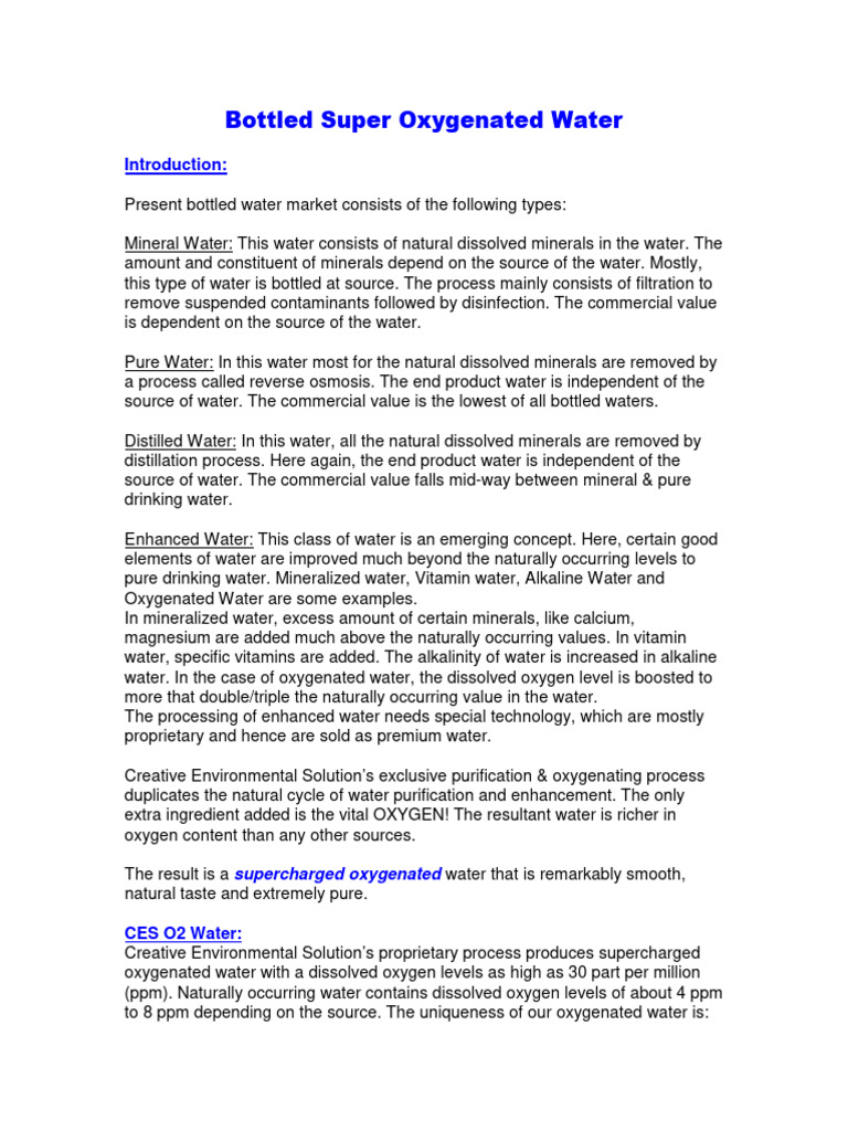 Bottled Super Oxygenated Water | PDF | Water | Water Purification