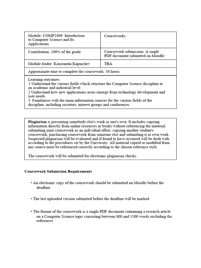 Computer Science Coursework Guide | PDF | Academic Publishing | Plagiarism
