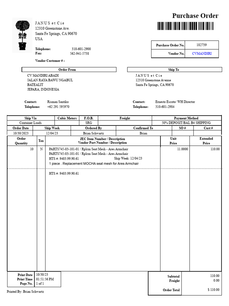 PO 182739 Mesh | PDF