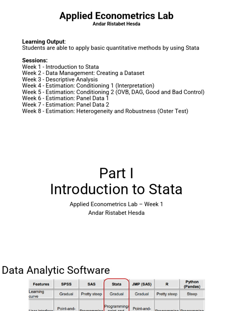 Week 1 Intro To Stata Pdf Econometrics Economics