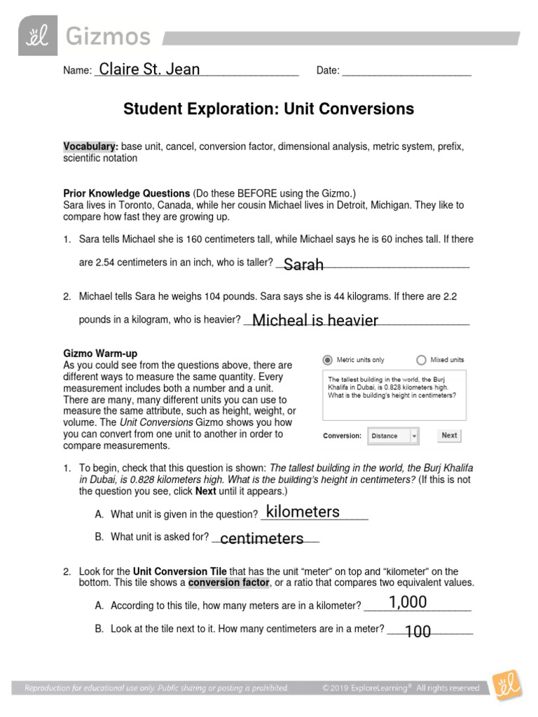 Kami Export - Answer Key - UnitConversionSE | PDF | Kilogram | Foot (Unit)