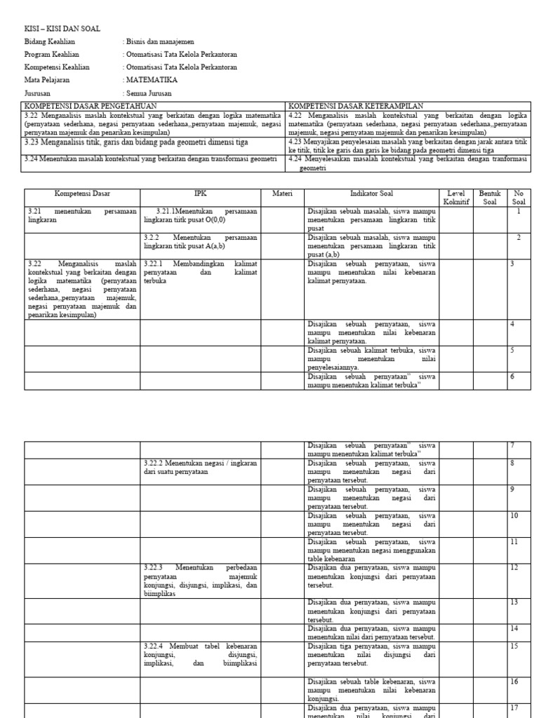 Kisi Kisi Semester MTK Xi Genab | PDF