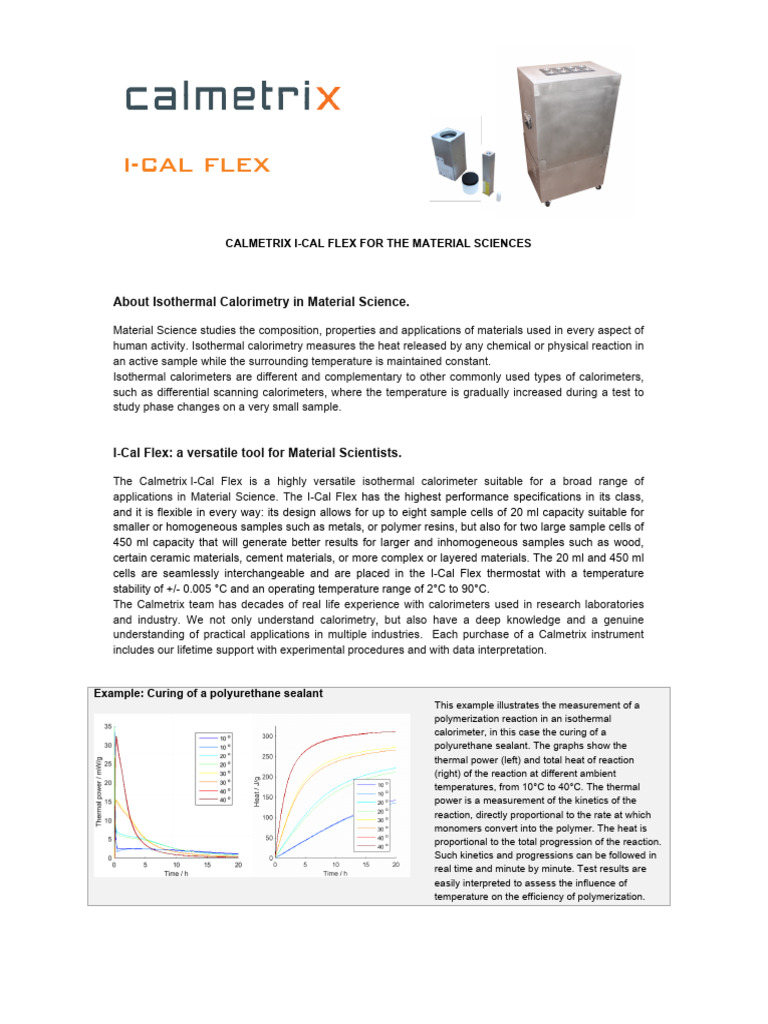 9112 Calmetrix I Cal Flex Specifications Material Sciences | PDF | Materials Science | Calorimetry