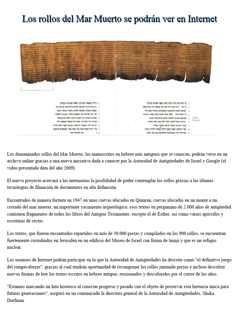 Los Rollos Del Mar Muerto 1 | PDF | Manuscritos del Mar Muerto | Mar Muerto