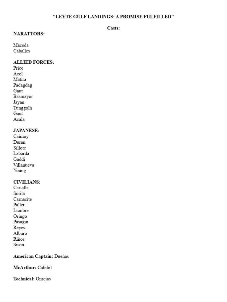 Leyte Gulf Landing (Script) | PDF | Douglas Mac Arthur | Pacific ...