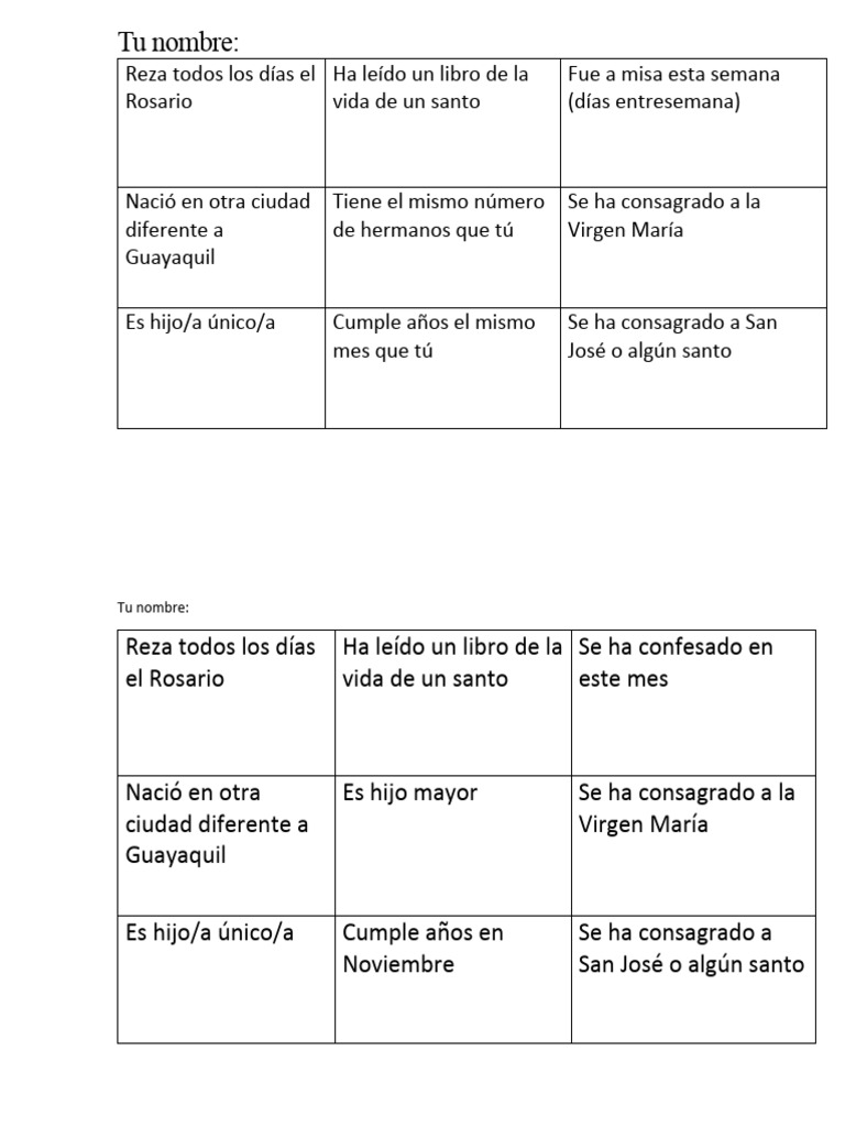 Bingo Católico: Encuentra a Alguien Que | PDF | Santo | Misa (liturgia)