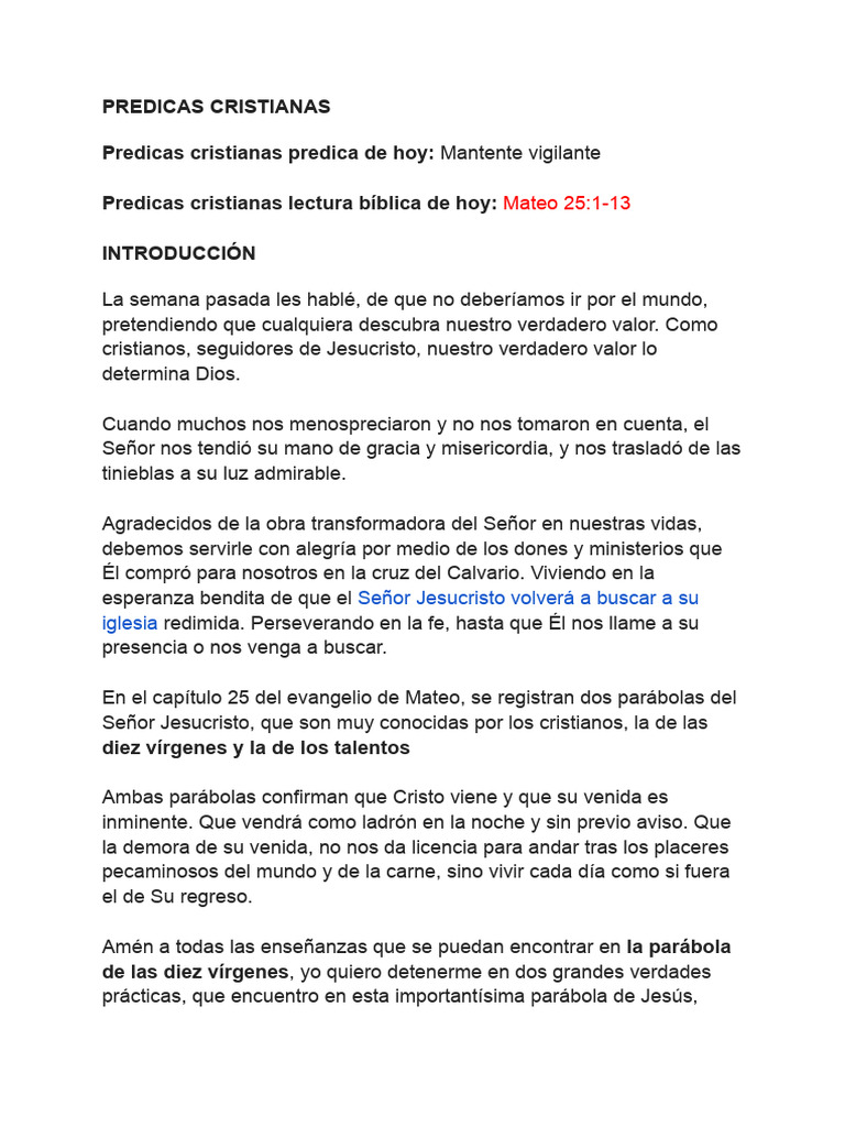 Predica de Las Diez Vrigenes | PDF | Jesús | Salvación