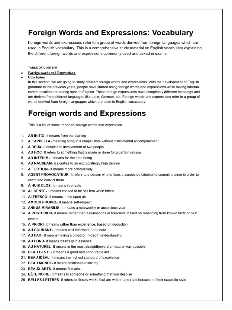 Foreign Words and Expressions in English | PDF