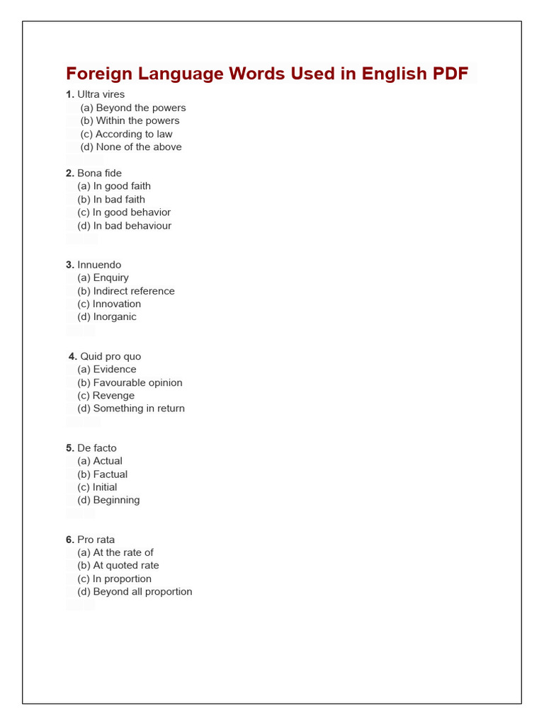 Foreign Language Words Used in English PDF | PDF | Justice | Crime ...