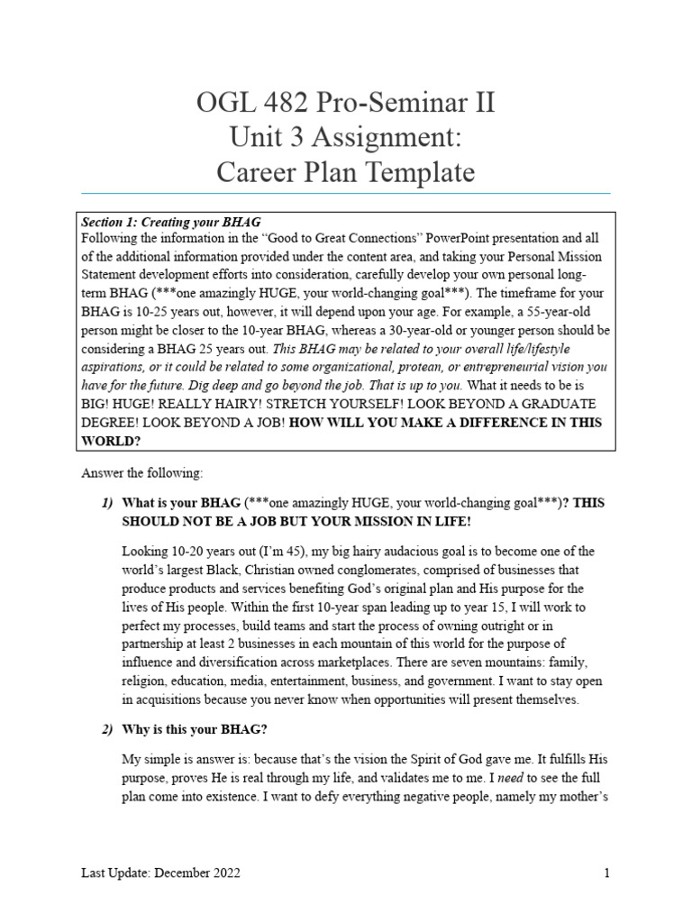 Stephenson Unit 3 Module Career Plan Template | PDF | Goal