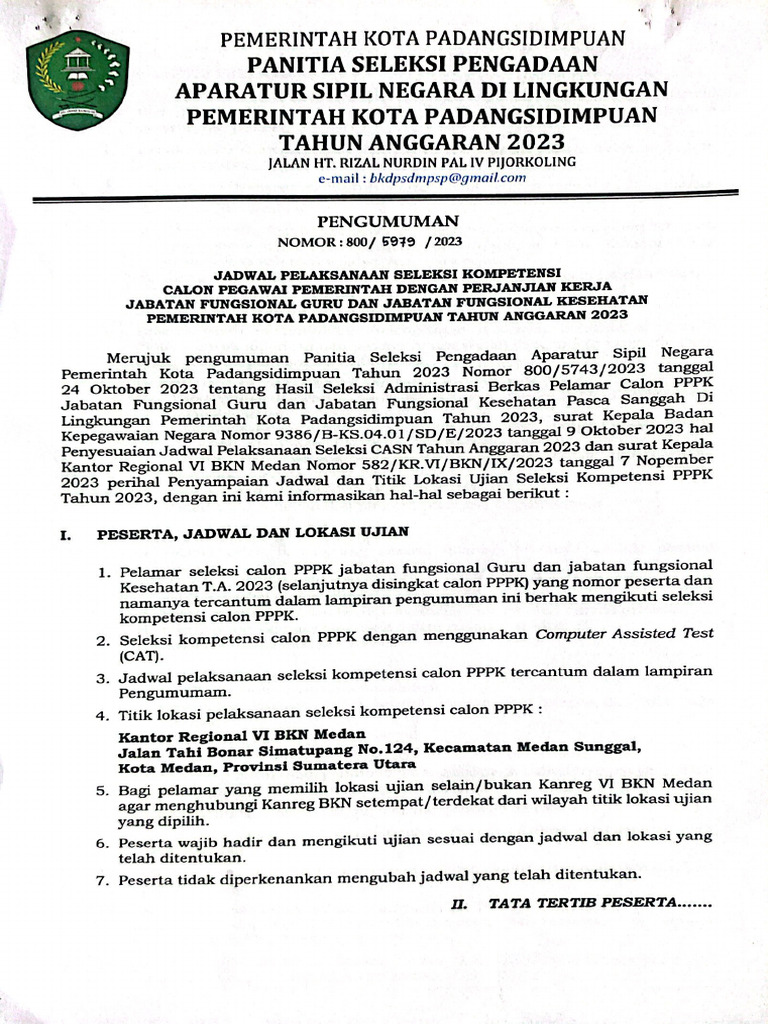 Pengumuman Ujian Seleksi JF Guru Dan JF Kesehatan Ta 2023 | PDF