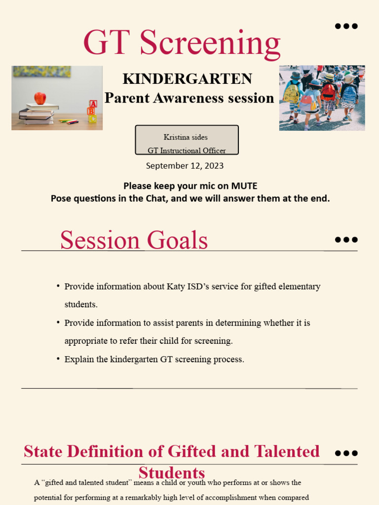 Kindergarten GT Screening Overview | PDF | Intellectual Giftedness ...