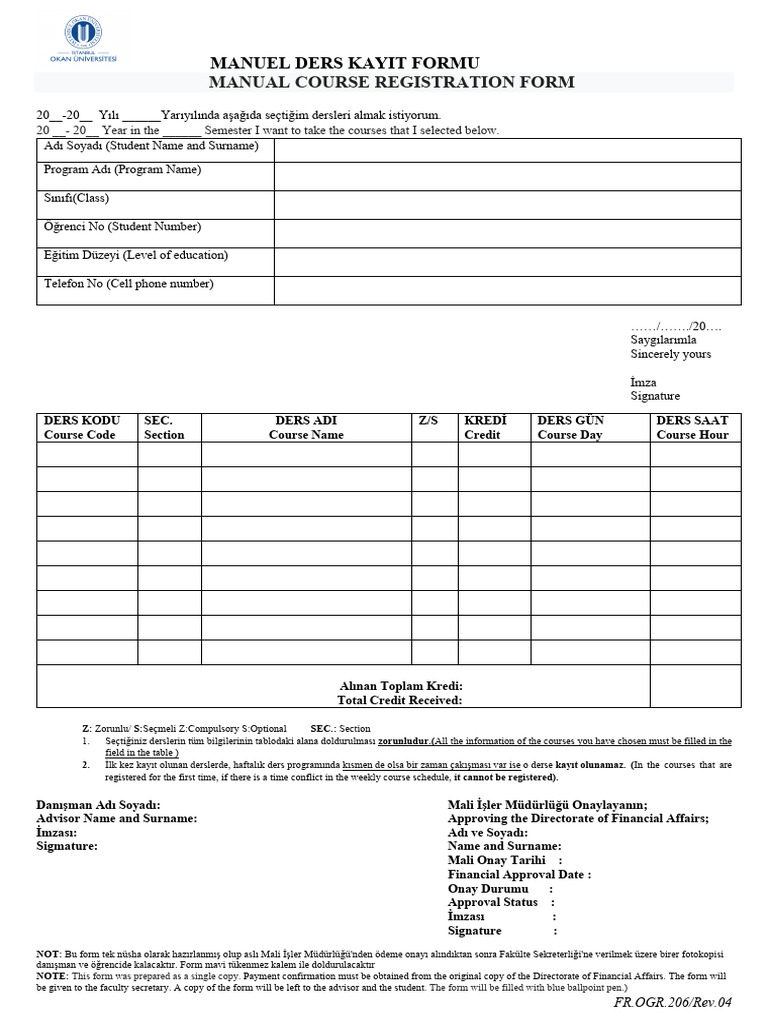 Course Taking Form | PDF