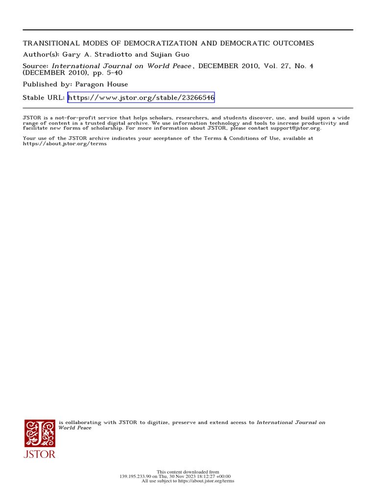 Transitional Modes of Democracy and Democracy Outcomes | PDF ...