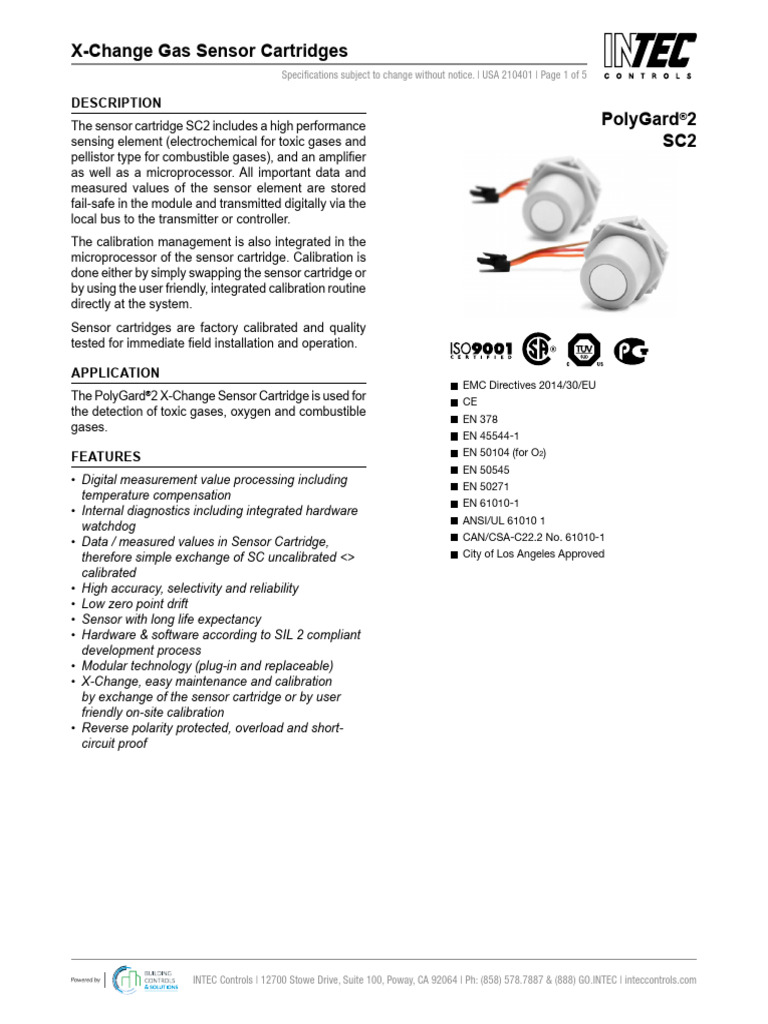 X-Change Gas Sensor Cartridges Polygard 2 Sc2: Description | PDF ...
