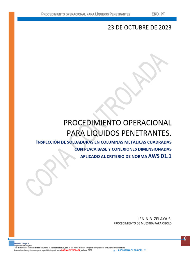 Formato Procedimiento Operacional - Liquidos Penetrantes - Lenin Zelaya ...