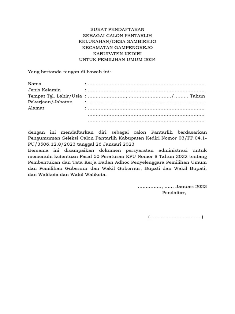 Formulir Pantarlih | PDF