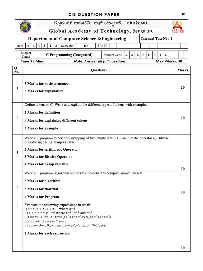 C Prgramming IA1 - Scheme - 2 | PDF | Software Development | Computer Science