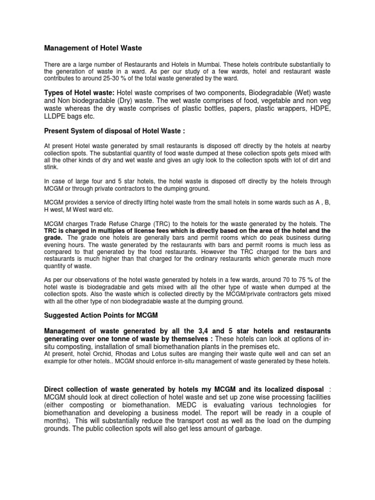 Hotel Waste Management Strategies | PDF | Waste Management | Waste