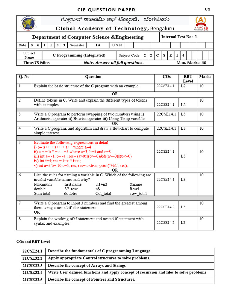 C Programming IA 1 (Solution) | PDF | Software Development | Applied Mathematics