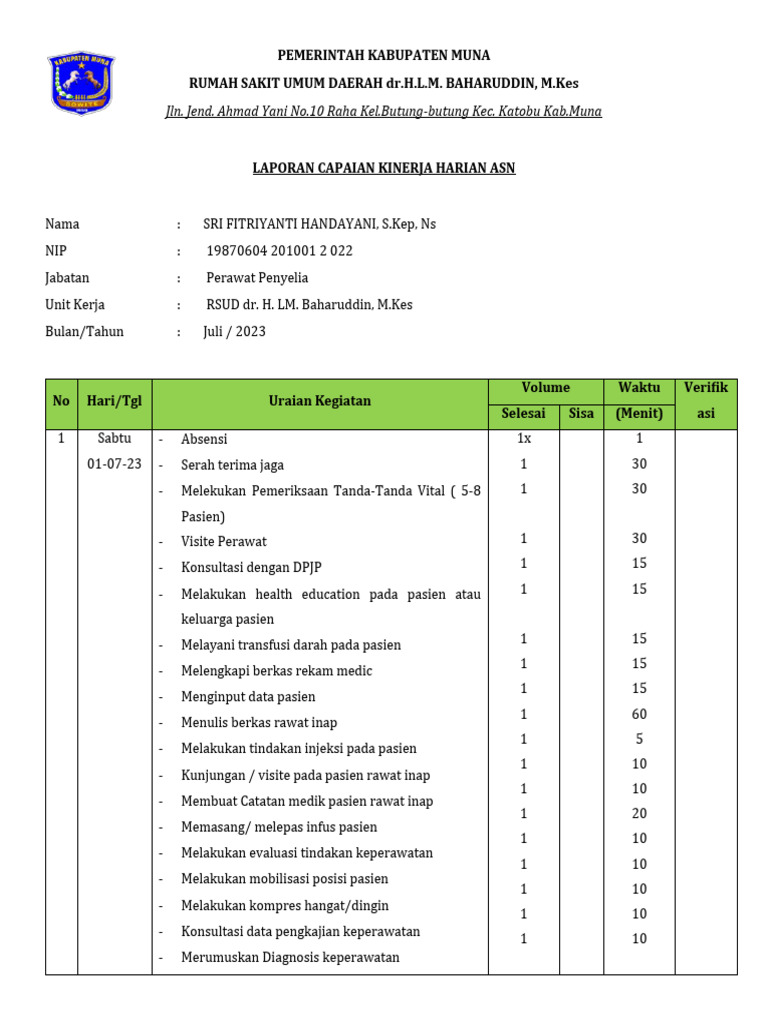 Laporan Kinerja Asn Cici Bulan Juli 2023 | PDF