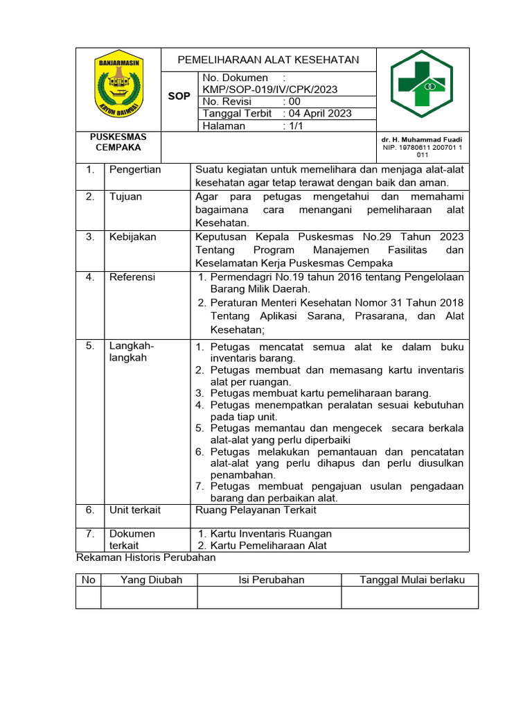1 4 6 C Sop Pemeliharaan Alat Kesehatan Pdf