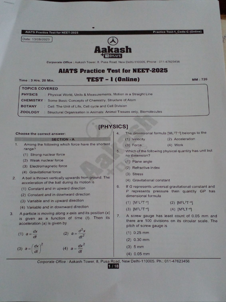Aiats 01 Practice Test | PDF