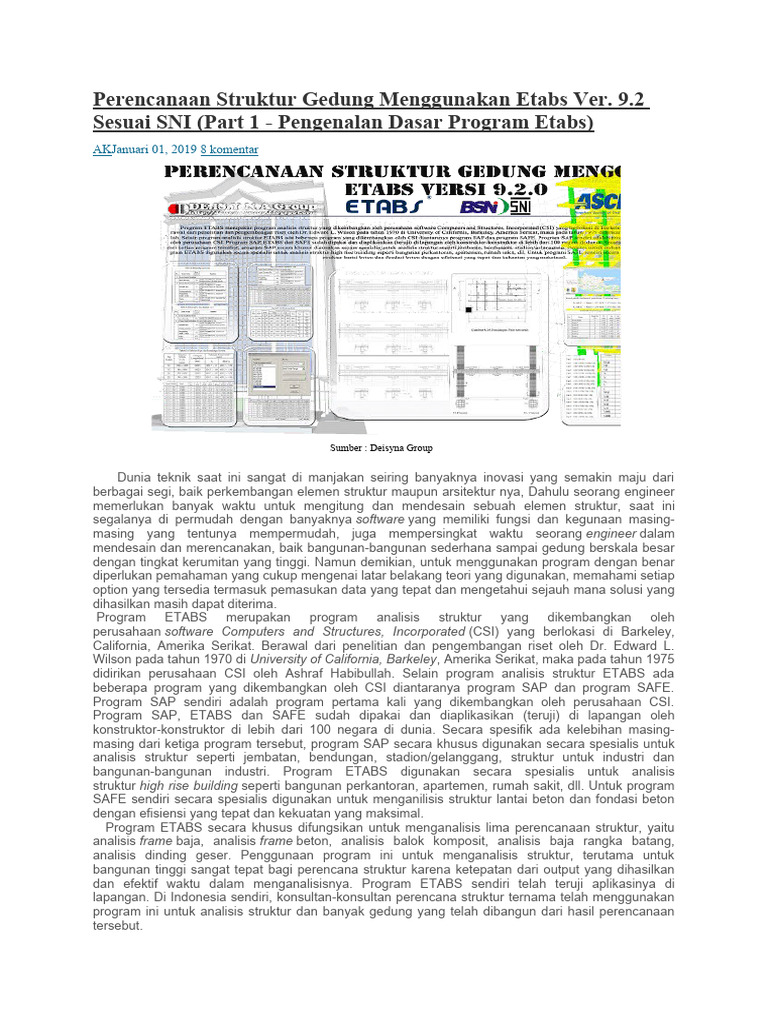Perencanaan Struktur Gedung Menggunakan Etabs Ver | PDF | Komputer