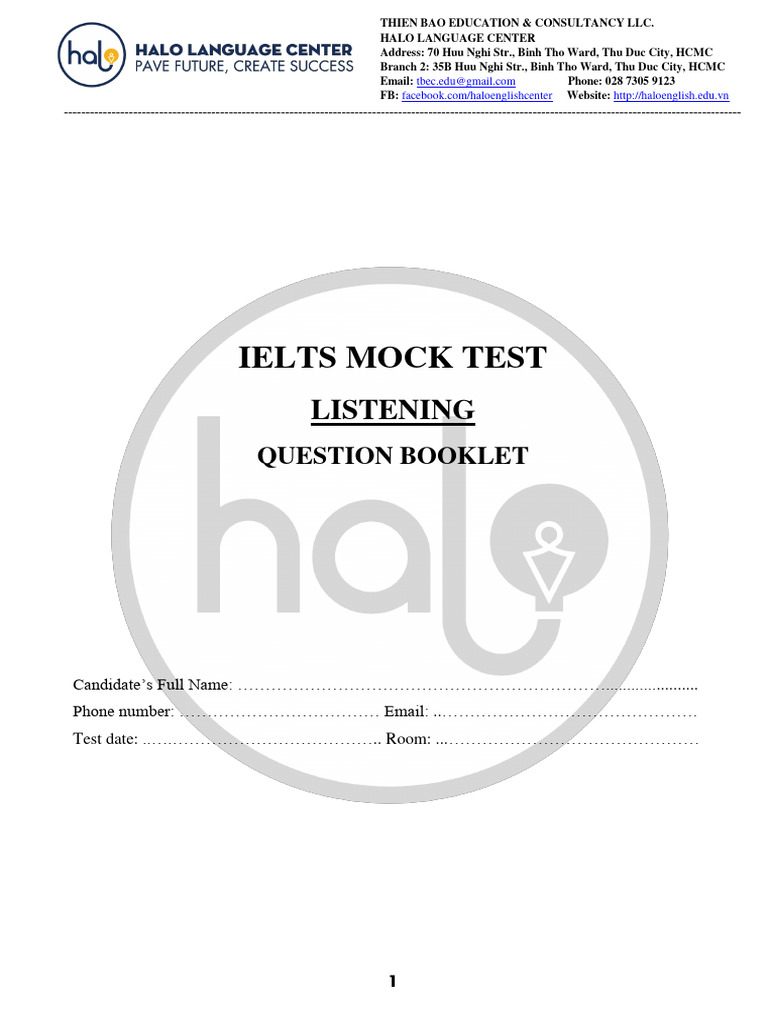 2a Ielts Mock Test General Listening Question Booklet | PDF | Learning