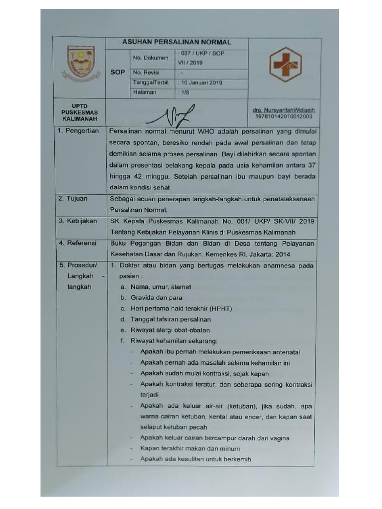 Sop Persalinan Normal | PDF
