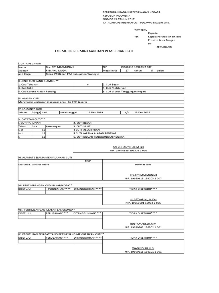 Surat Ijin Cuti | PDF