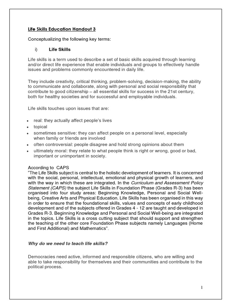 Life Skills Education Handout 3 (2022) | PDF | Life Skills | Learning Life Skills Education Handout 3 (2022) | PDF | Life Skills | Learning