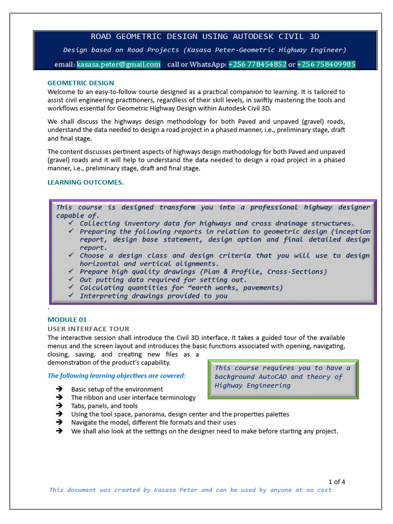 Civil 3D Road Design Course Overview | PDF | 3 D Computer Graphics ...