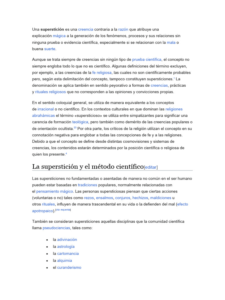 Definición y ejemplos de supersticiones | PDF | Supersticiones ...