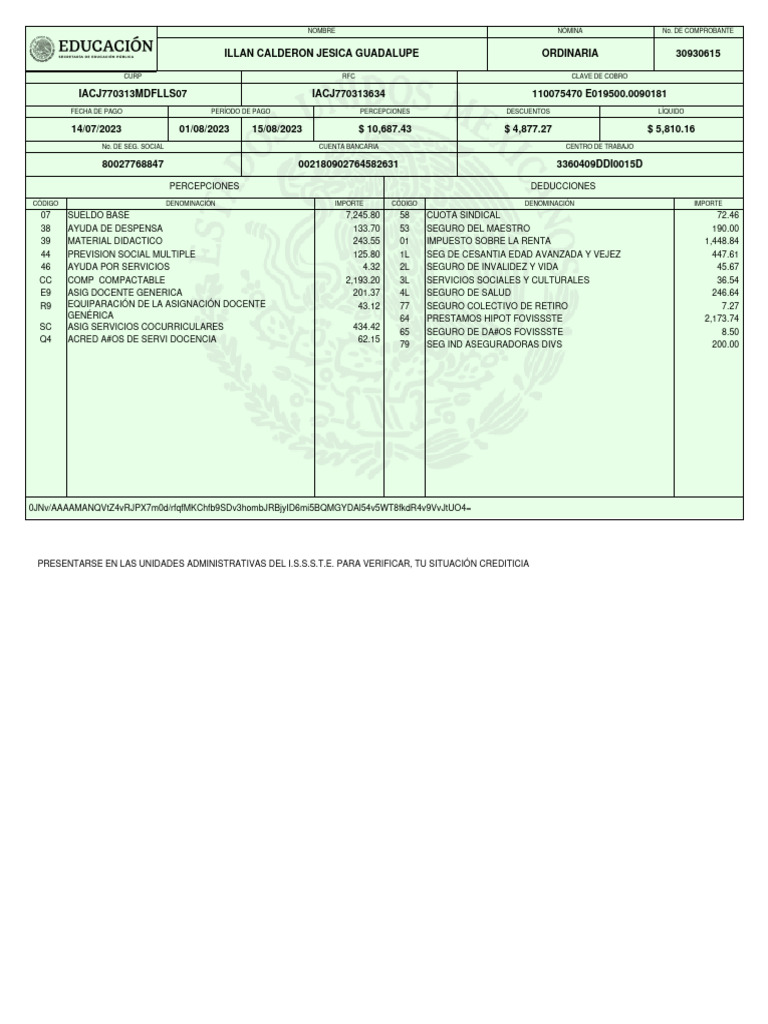Carta De Comprobante De Pago Sep
