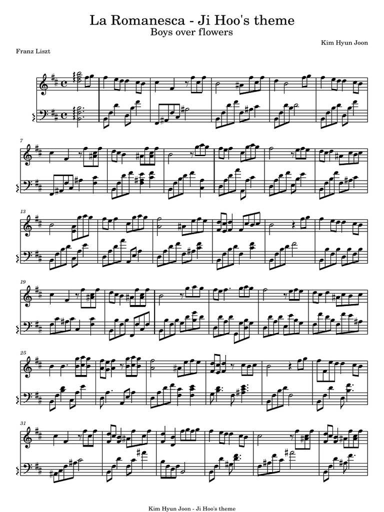 Boys Over Flowers La Romanesca Ji Hoos Theme | PDF