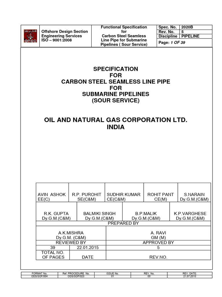 2020B Rev 5 - FS - Seamless Pipes - Submarine Pipelines - Sour Service ...